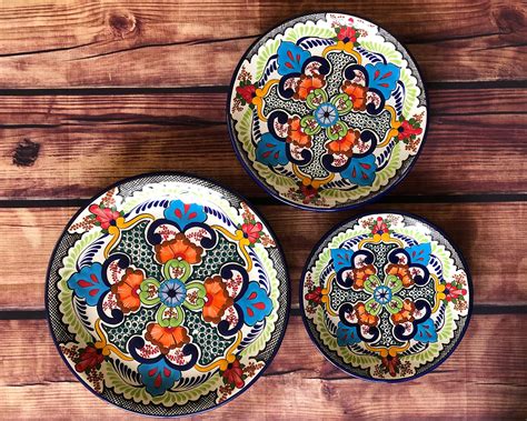 Dinner Plates Talavera Pottery Handmade Colorful Mexican Dinnerware Set