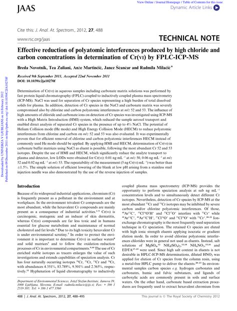 Pdf Effective Reduction Of Polyatomic Interferences Produced By High Chloride Andcarbon