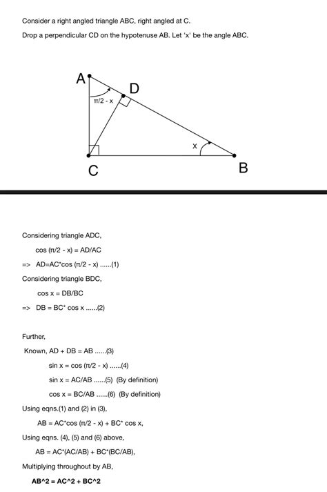 trigonometric proof of pythagoras theorem r mathematics