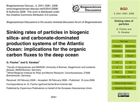 Pdf Sinking Rates Of Particles In Biogenic Silica And Carbonate