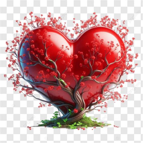 Tree With Heart Shaped Foliage And Bright Red Blooms Tree PNG Transparent Image And Clipart