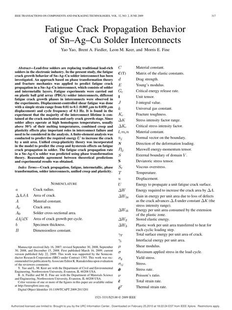 Pdf Fatigue Crack Propagation Behavior Of Snagcu Solder Interconnects