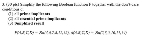Solved 3 30 Pts Simplify The Following Boolean Function F