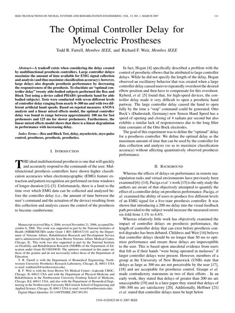 Pdf The Optimal Controller Delay For Myoelectric Prostheses