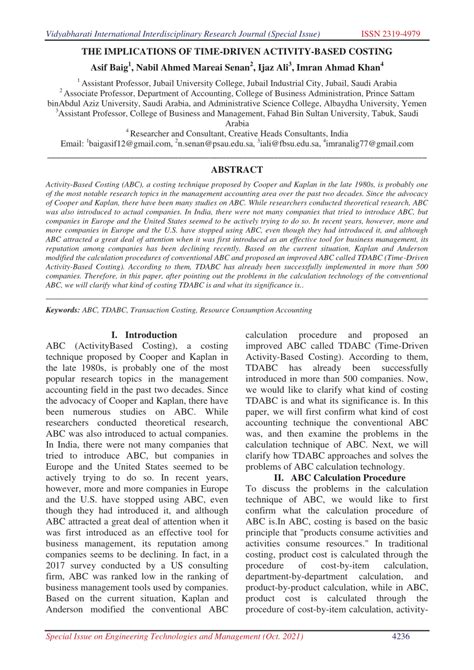 Pdf The Implications Of Time Driven Activity Based Costing