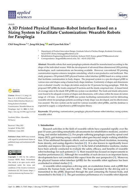 Pdf A 3d Printed Physical Humanrobot Interface Based On A Sizing System To Facilitate