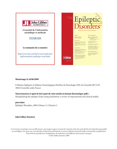 Pdf Manipulating The Epileptic Brain Using Stimulation A Review Of Experimental And Clinical