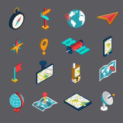 Navigation Isometric Icon Set Vector Art At Vecteezy
