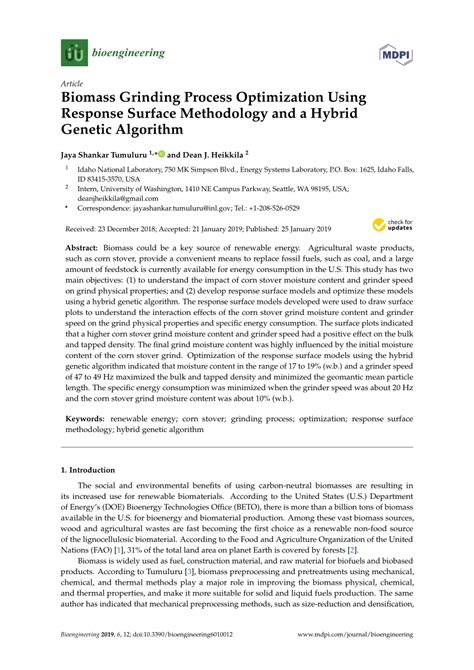 pdf biomass grinding process optimization using response surface