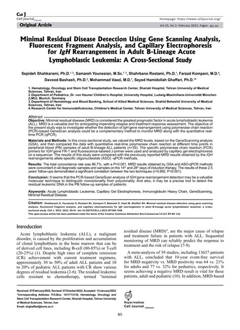 Pdf Minimal Residual Disease Detection Using Gene Scanning Analysis Fluorescent Fragment