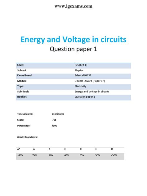 6 1 energy and voltage in circuits 1p edexcel igcse physics qp