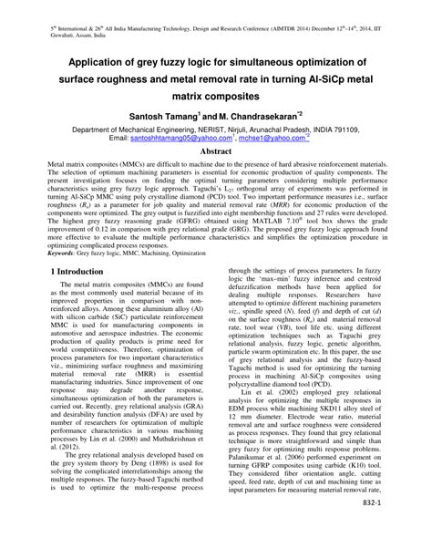 Pdf Application Of Grey Fuzzy Logic For Simultaneous Optimization Of Surface Roughness And