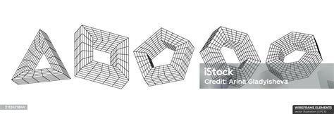 로우폴리 3d 다각형 도형 모음입니다 추상 3d 와이어 프레임 그리드 기하학 벡터 일러스트 레이 션 로고에 대한 스톡 벡터 아트 및 기타 이미지 Istock
