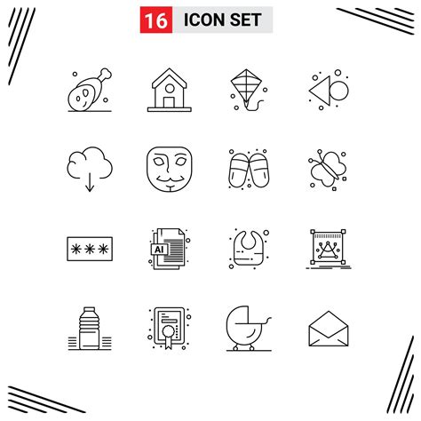 16 Thematic Vector Outlines And Editable Symbols Of Download Cloud Science Rewind Arrow Editable