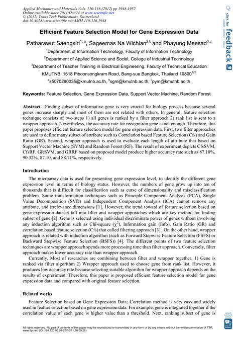 pdf efficient feature selection model for gene expression data