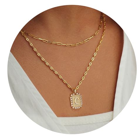 Turandoss Gold Initial Necklaces For Women Layered Paperclip Chain