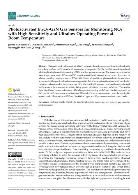 Pdf Photoactivated In2o3 Gan Gas Sensors For Monitoring No2 With High