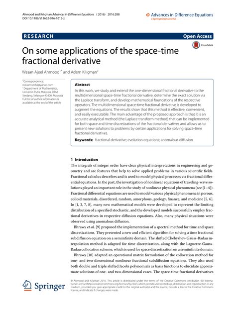 Pdf On Some Applications Of The Space Time Fractional Derivative