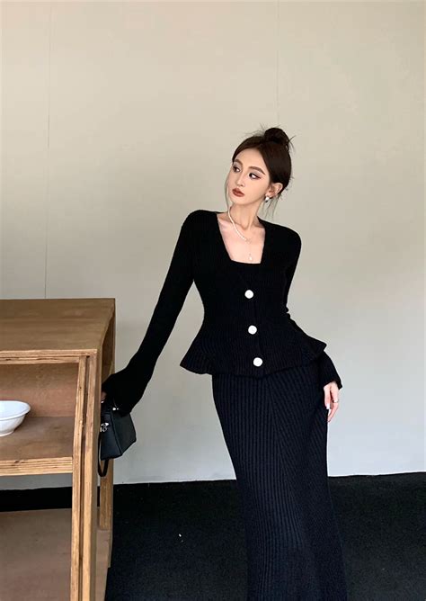 니트 가디건 롱스커트 세트