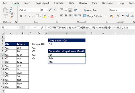 Dependent Drop Down List In Excel Using Offset Function