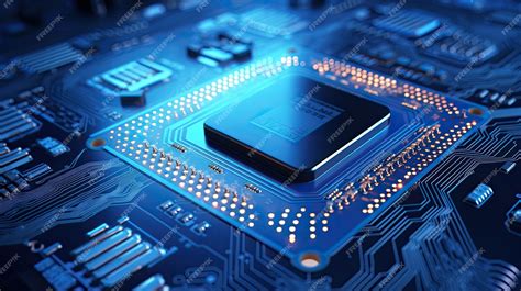 Premium Ai Image Close Up Of Modern Computer Micro Chip In Blue Light