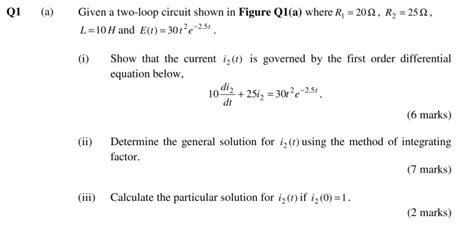 Solved Q1 A Given A Two Loop Circuit Shown In Figure Q1a