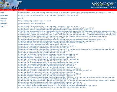 StartupErrorsDatabaseConnections GeoNetwork Opensource Developer Website