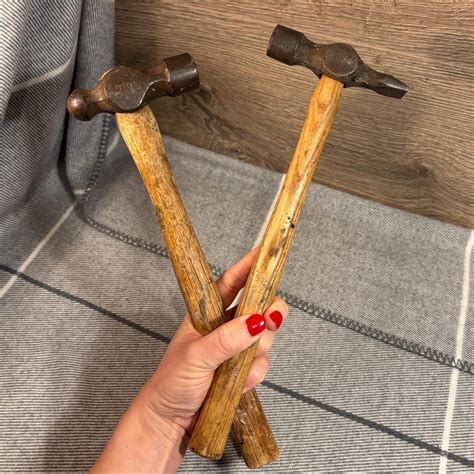 Vintage Two Hammers With Wooden Handles Retro J H S And Swt Superfine