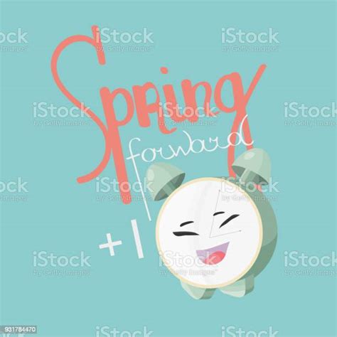앞으로 일광 벡터 일러스트 레이 션을 봄 알람 시계 귀여운 마스코트와 텍스트 앞으로 봄 일광 절약 아이콘입니다 서머타임에 대한 스톡 벡터 아트 및 기타 이미지 Istock