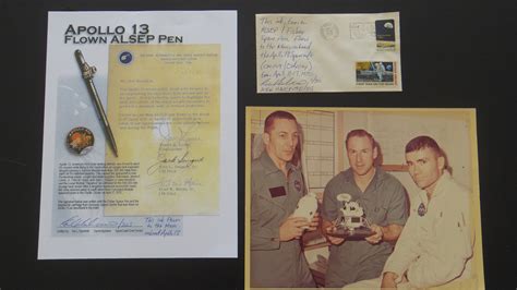 Apollo 13 Flown Ink From Alsep Pen Relaxed Crew Photo With S