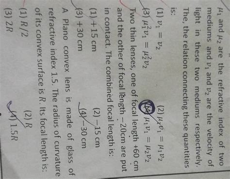 A Plano Convex Lens Is Made Of Glass Of Refractive Index 1 5 The Radius