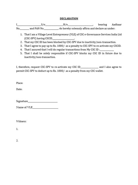 Vle Declaration For Reactivation Of Csc Id Pdf