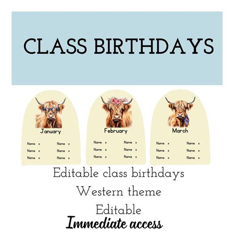Editable Cow Classroom Birthday Display Western Classroom Decor Cow