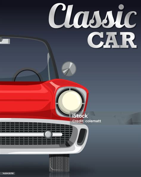 Classic Car Typography Design With Classic Car On Gray Background Stock