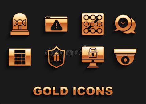 Set System Bug Check Mark In Speech Bubble Security Camera Lock On