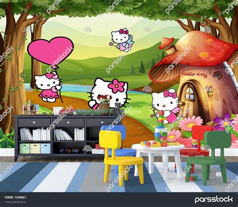 پوستر دیواری کارتونی هلو کیتی در جنگل 1536951