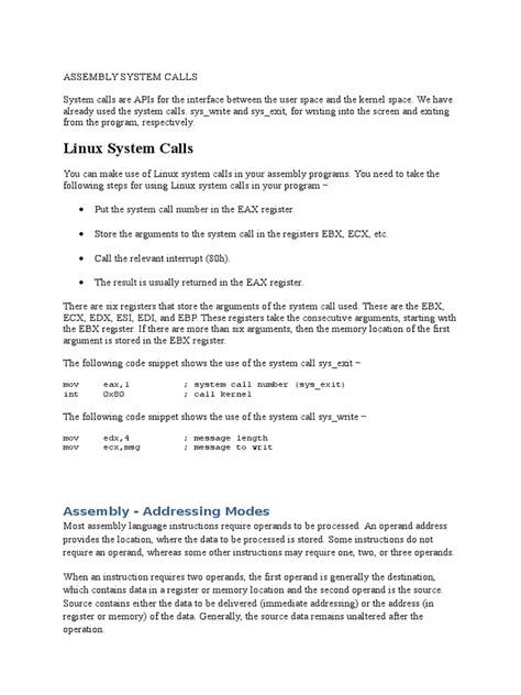 Assembly System Calls Pdf Subroutine Assembly Language