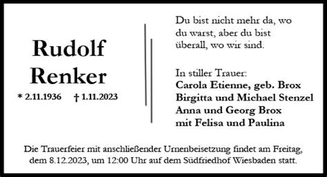 Traueranzeigen Von Rudolf Renker Vrm Trauer De