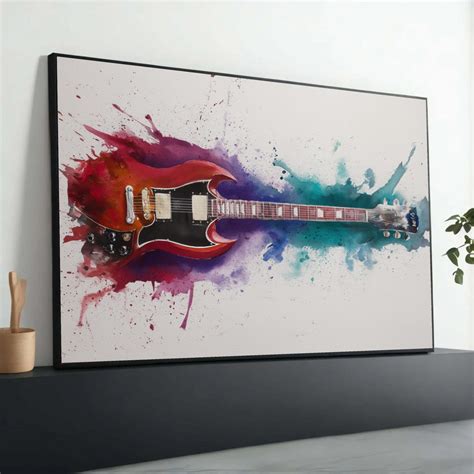 Electric Guitar Watercolor Canvas Art Abstract Rock Music Home Decor