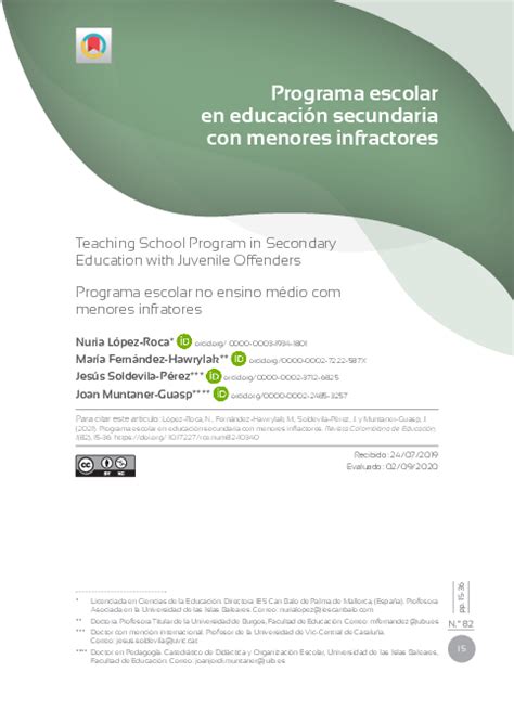 Pdf Programa Escolar En Educación Secundaria Con Menores Infractores