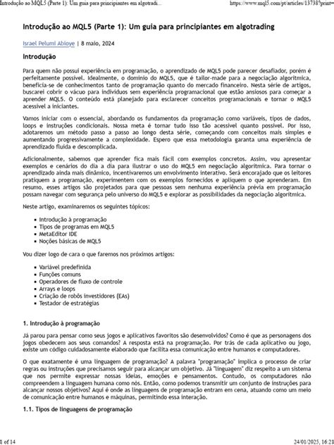 Introdução Ao Mql5 Parte 1 Um Guia Para Principiantes Em Algotrading Artigos Mql5 Pdf