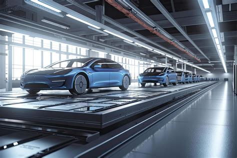 Automation Automobile Factory Concept With 3d Rendering Robot Assembly Line With Electric Car
