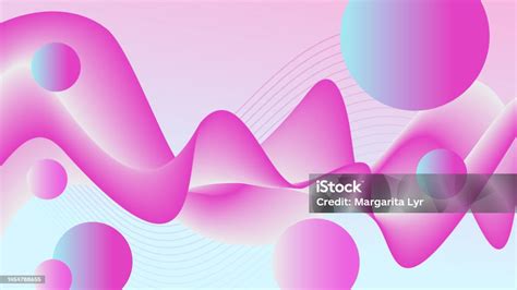 변동하는 마젠타색 네온 라이트 블루 웨이브 및 비행 구체 컬러 유체 배경입니다 동적 파형 3d 원형 모양 액체 디자인 추상적인 패턴 방문 페이지 배너 전단지 포스터에 대한