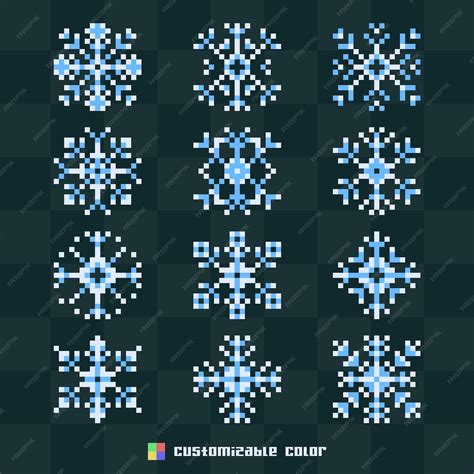 12 Snowflake Pixel Art With Customizable Color Premium Vector
