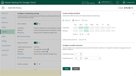 Specifying Weekly Schedule Veeam Backup For Google Cloud User Guide