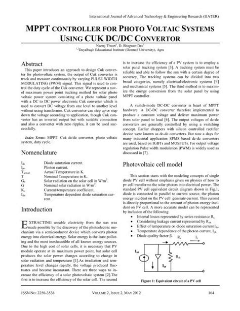Mppt Controller For Photo Voltaic System Using Cuk Ijater