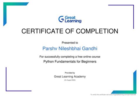 Parshv Nileshbhai Gandhi On Linkedin Pythonfundamentals Greatlearningcertificate Codingjourney