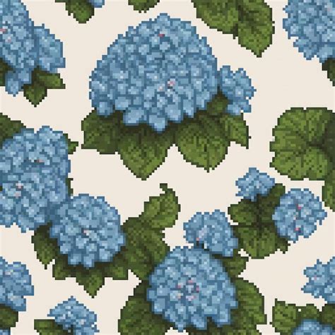 Vintage Blue Hydrangea Pixel Art On Crisp White Backdrop Premium Ai