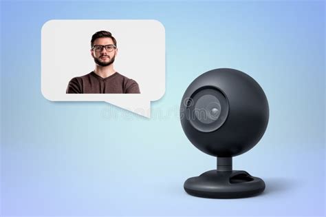 Man In A Chat Bubble And Webcam On Blue Backdrop Stock Photo Image Of Minimalistic Sweater