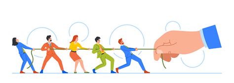 비즈니스 캐릭터 팀은 줄다리기 또는 밧줄 당기기 경기 벡터 일러스트레이션의 게임에서 거대한 보스와 경쟁 잡아 당기기에 대한 스톡